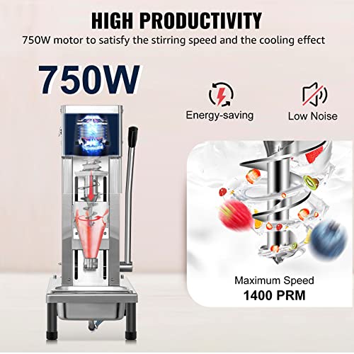 VEVOR 110V Frozen Yogurt Blending Machine 750W, Yogurt Milkshake Ice Cream Mixing Machine 304 Stainless Steel Construction, Professional Commercial Kitchen Equipment