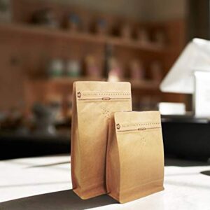 Natural Kraft Coffee Pouches, Resealable Coffee Bag with valve, Flat Bottom Pull Tab Zipper (50pcs / 8oz, 0.5lb, 227gram)