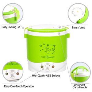 1 Cup Mini Rice Cooker Steamer 12V For Car, Cooking For Soup Porridge and Rice, Cooking Heating and Keeping Warm Function, Can be Used As a Electric Lunch Box (12v green)