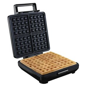 proctor silex 4-slice non-stick belgian waffle maker with indicator lights, compact design, black (26051)