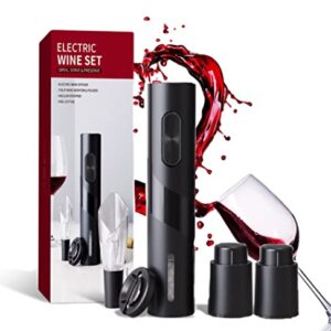 CQKWCGAB Five-Piece Electric Wine Opener Set,Battery Powered Automatic wine bottle opener with Foil Cutter, two Wine Stoppers and Pourer for wine lovers Gift, Kitchen Bar Party Outdoor Wedding helper