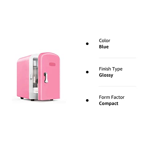 Mini Fridge 4 Liter AC/DC Energy Saving Cooler And Warmer Refrigerator, Portable Personal Fridge For Office, Car, Bedroom, 100% Freon-Free Great For Skincare, Fruit, Food, Medicine(Pink) - F…