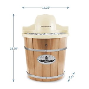 Elite Gourmet EIM-924L# 4 Quart Electric Motorized Ice Cream Maker Ice & Rock Salt, 4Qt. Freezing Canister, Creamy Ice Cream, Gelato, Frozen Yogurt, or Sorbet, Recipe Booklet, Pine