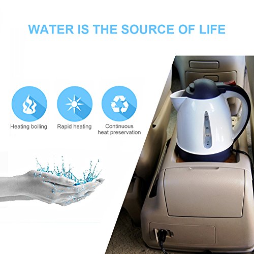 Fdit Portable Car Electric Kettle Road Trip Travel Cigarette Lighter DC12V/24V Heated Water Tea Coffee Kettle Auto Shut Off (1000ml (Kettle) (12V)