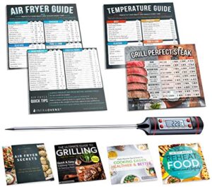 air fryer cook times cheat sheet magnet accessories | airfryer cookbooks, magnetic temperature cooking guide chart for quick reference + food thermometer for kitchen cooking, baking & grilling