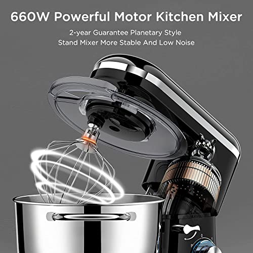 HOWORK Stand Mixer, 660W Electric Kitchen Food Mixer With 6.55 Quart Stainless Steel Bowl, 6-Speed Control Dough Mixer With Dough Hook, Whisk, Beater (6.55 QT, Black)