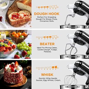 HOWORK Stand Mixer, 660W Electric Kitchen Food Mixer With 6.55 Quart Stainless Steel Bowl, 6-Speed Control Dough Mixer With Dough Hook, Whisk, Beater (6.55 QT, Black)