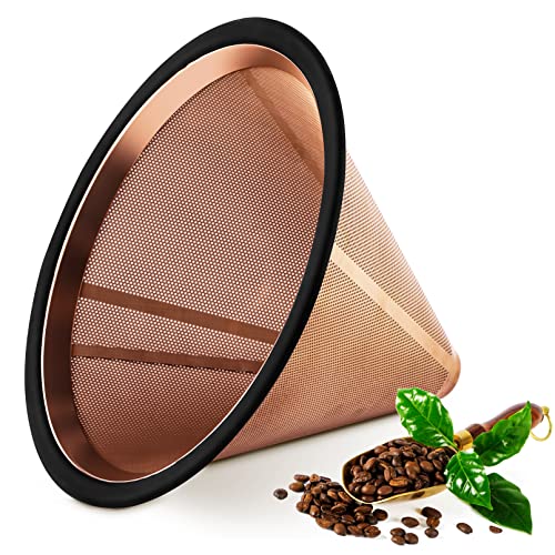 Wedrink Stainless Steel Pour Over Coffee Filter Reusable and Permanent V60 Coffee Cone Dripper Mesh Coffee Filter Paperless Coffee Maker (Rose Gold)