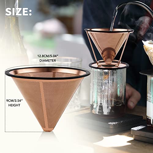 Wedrink Stainless Steel Pour Over Coffee Filter Reusable and Permanent V60 Coffee Cone Dripper Mesh Coffee Filter Paperless Coffee Maker (Rose Gold)