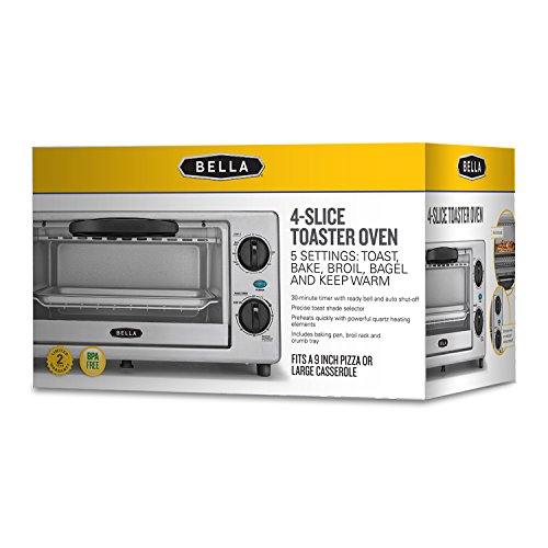 BELLA 4 Slice Countertop Toaster Oven, 1000 Watt Quartz Element