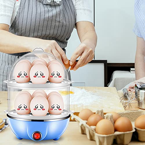 Decdeal Egg Cooker, Double Layer Egg Boiler 14 Egg Capacity, Hard Boiled Egg Cooker Anti-Dry Electric Food Steamer with 40mL Measuring Cup