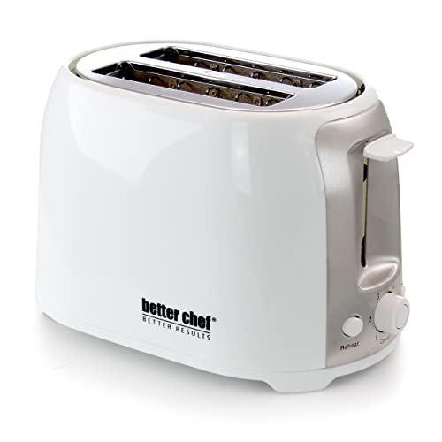 Better Chef 2-Slice Toaster | Wide-Slot | Cool Touch | Reheat & Defrost | Brushed Stainless Trim (White)