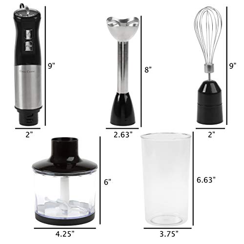 Classic Cuisine Immersion Blender-4-In-1 6 Speed Hand Mixer Set Whisk, Food Processor Cup, 32oz. Beaker, For Soup, Milkshakes, Salsa, Black