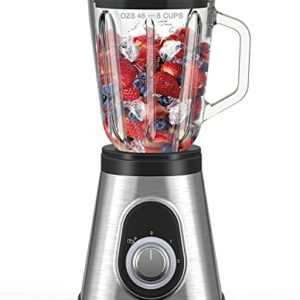 Smoothie Blender, 750W Blenders for Kitchen, Blender for Shakes and Smoothies with 48 oz Tritan Glass Jar, Professional Kitchen Blender, 6 Stainless Steel Blades, 2 Adjustable Speed and Pulse Function