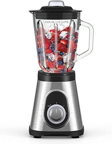 Smoothie Blender, 750W Blenders for Kitchen, Blender for Shakes and Smoothies with 48 oz Tritan Glass Jar, Professional Kitchen Blender, 6 Stainless Steel Blades, 2 Adjustable Speed and Pulse Function