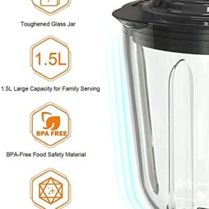 Smoothie Blender, 750W Blenders for Kitchen, Blender for Shakes and Smoothies with 48 oz Tritan Glass Jar, Professional Kitchen Blender, 6 Stainless Steel Blades, 2 Adjustable Speed and Pulse Function