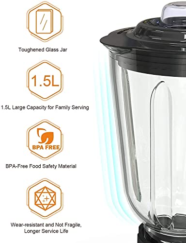 Smoothie Blender, 750W Blenders for Kitchen, Blender for Shakes and Smoothies with 48 oz Tritan Glass Jar, Professional Kitchen Blender, 6 Stainless Steel Blades, 2 Adjustable Speed and Pulse Function