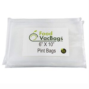 200 foodvacbags 6-inch x 10-inch pint vacuum sealer bag pouches, food storage bags, compatible with foodsaver™