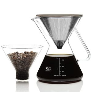 ovalware pour over coffee dripper maker – (17oz / 0.5l) unlock new flavors with paperless stainless steel filter, precision measuring cup and carafe