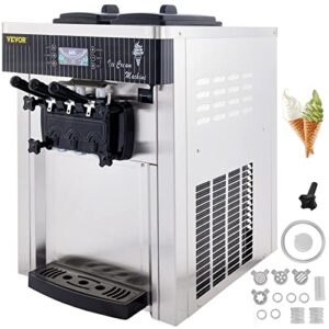 vevor commercial ice cream machine 5.3 to 7.4gal per hour soft serve with led display auto clean 3 flavors perfect for restaurants snack bar, 2200w, sliver