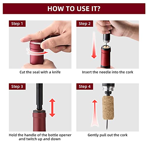 Air Pressure Wine Opener, 2 in 1 Needle Pen Corkscrew with Foil Cutter, Handheld Wine Cork Remover, Portable Travel Manual Cork Opener Kit