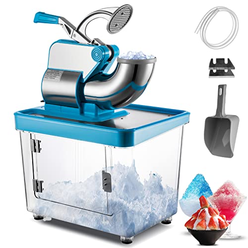 SmarketBuy Commercial Snow Cone Machine 110V Ice Crusher 396.8LBS/H Productivity Stainless Steel Double Blade 1450R/M Speedy Electric Ice Shaver with Storage Box