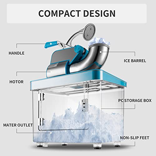 SmarketBuy Commercial Snow Cone Machine 110V Ice Crusher 396.8LBS/H Productivity Stainless Steel Double Blade 1450R/M Speedy Electric Ice Shaver with Storage Box