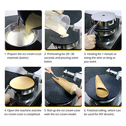 Dyna-Living Commercial Ice Cream Cone Machine Waffle Cone Maker 110V Electric Stainless Steel Egg Roll Mold Nonstick Waffle Cone and Bowl Maker for Home Restaurant Use 1200W