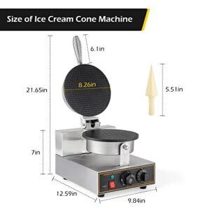 Dyna-Living Commercial Ice Cream Cone Machine Waffle Cone Maker 110V Electric Stainless Steel Egg Roll Mold Nonstick Waffle Cone and Bowl Maker for Home Restaurant Use 1200W