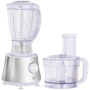 homcom 2 in 1 blender, food processor combo for chopping, slicing, shredding, mincing, pureeing for vegetable, meat and nuts, 500w 5-cup bowl, 1.5l blender jug, 3 blades