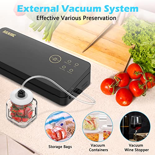 Vacuum Sealer Machine Preservation AILNJUC - Automatic Food Sealer Vacuum Sealer Built-in Cutter,with Air Sealing System & Bag Storage,Compact Design,Dry & Moist Food Modes,Led Indicator Lights