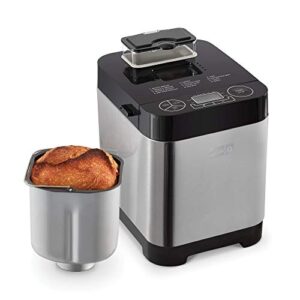 dash everyday stainless steel bread maker, up to 1.5lb loaf, programmable, 12 settings + gluten free & automatic filling dispenser – black