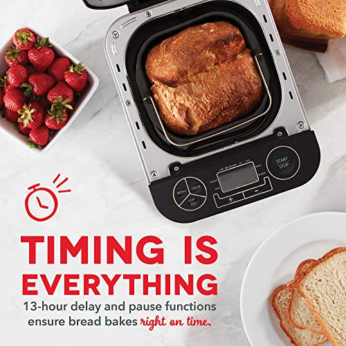 Dash Everyday Stainless Steel Bread Maker, Up to 1.5lb Loaf, Programmable, 12 Settings + Gluten Free & Automatic Filling Dispenser - Black