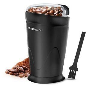 coffee grinder electric, 60g/2oz large capacity, aigostar coffee bean grinder spice grinder with one touch operation, cleaning brush included, black