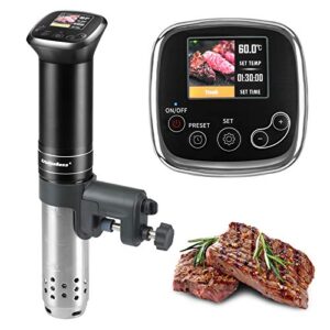 sous-vide machine immersion-circulator precise cooker – 1100 watts ipx7 waterproof, advanced chip precise temperature control,lcd color display,with storage bag and includes10 vacuum sealer bags