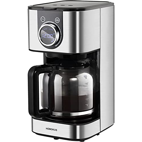 HOMOKUS 10 Cup Coffee Maker - Programmable Drip Coffee Maker -Stainless Steel Drip Coffee Machine with Timer, Brew Strength Control, LCD Screen and Anti-Drip System