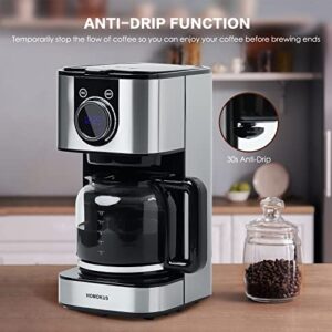 HOMOKUS 10 Cup Coffee Maker - Programmable Drip Coffee Maker -Stainless Steel Drip Coffee Machine with Timer, Brew Strength Control, LCD Screen and Anti-Drip System