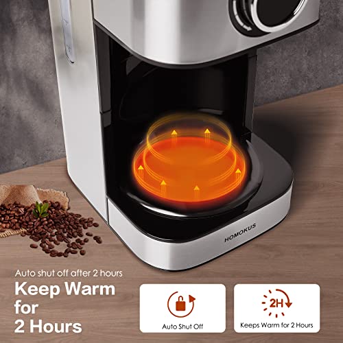 HOMOKUS 10 Cup Coffee Maker - Programmable Drip Coffee Maker -Stainless Steel Drip Coffee Machine with Timer, Brew Strength Control, LCD Screen and Anti-Drip System