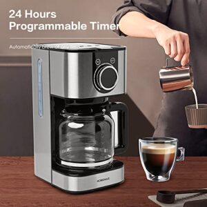 HOMOKUS 10 Cup Coffee Maker - Programmable Drip Coffee Maker -Stainless Steel Drip Coffee Machine with Timer, Brew Strength Control, LCD Screen and Anti-Drip System