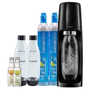 sodastream fizzi sparkling water maker bundle (black), with co2, bpa free bottles, and 0 calorie fruit drops flavors