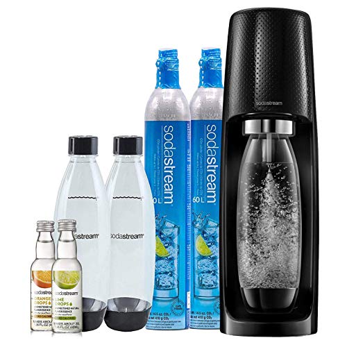 SodaStream Fizzi Sparkling Water Maker Bundle (Black), with CO2, BPA free Bottles, and 0 Calorie Fruit Drops Flavors