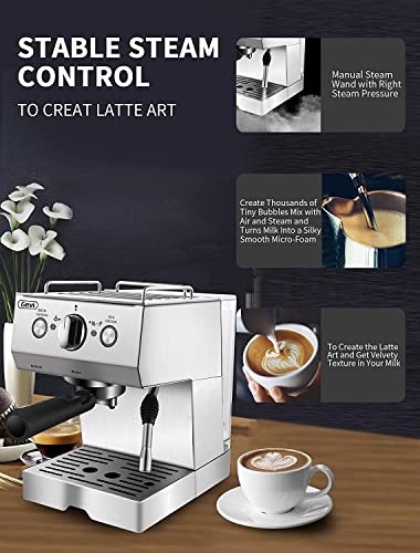 Espresso Machines 15 Bar with Adjustable Milk Frother Wand Expresso Coffee Machine for Cappuccino, Latte, Mocha, Machiato, 1.5L Removable Water Tank, Double Temperature Control System, 1100W, Black