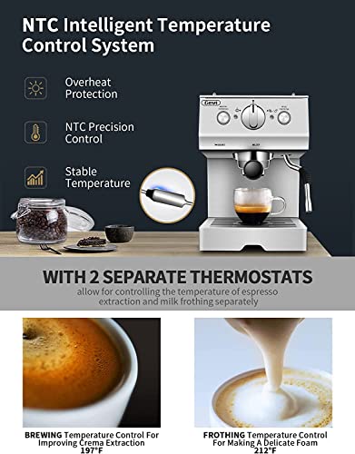 Espresso Machines 15 Bar with Adjustable Milk Frother Wand Expresso Coffee Machine for Cappuccino, Latte, Mocha, Machiato, 1.5L Removable Water Tank, Double Temperature Control System, 1100W, Black