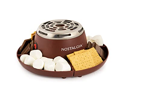 Nostalgia MyMini Electric S'mores Maker, Tabletop Indoor Machine with 4 Compartment Trays for Graham Crackers, Chocolate, Marshmallows, 2 Forks, Brown