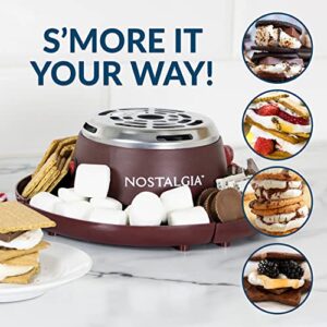 Nostalgia MyMini Electric S'mores Maker, Tabletop Indoor Machine with 4 Compartment Trays for Graham Crackers, Chocolate, Marshmallows, 2 Forks, Brown