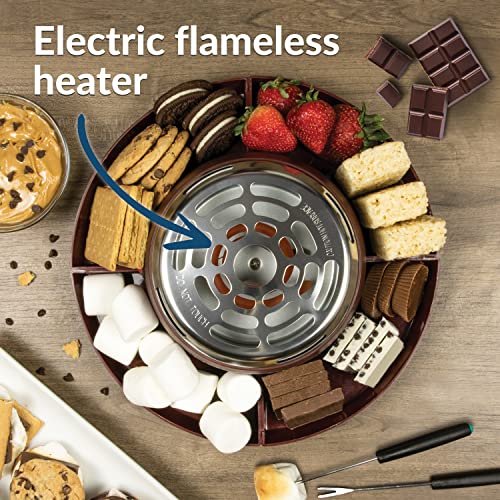 Nostalgia MyMini Electric S'mores Maker, Tabletop Indoor Machine with 4 Compartment Trays for Graham Crackers, Chocolate, Marshmallows, 2 Forks, Brown