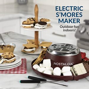 Nostalgia MyMini Electric S'mores Maker, Tabletop Indoor Machine with 4 Compartment Trays for Graham Crackers, Chocolate, Marshmallows, 2 Forks, Brown