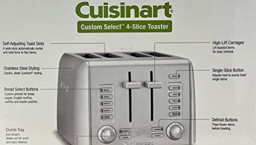 Cuisinart Bread, Bagel, English Muffin, Frozen Waffle and Pastry, 4-Slot Version with High Lift Carriage,7 Shade settings,4-Slice Custom Select Toaster