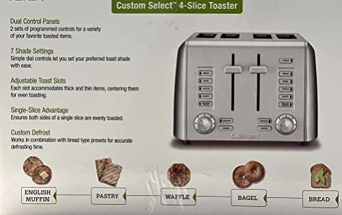 Cuisinart Bread, Bagel, English Muffin, Frozen Waffle and Pastry, 4-Slot Version with High Lift Carriage,7 Shade settings,4-Slice Custom Select Toaster