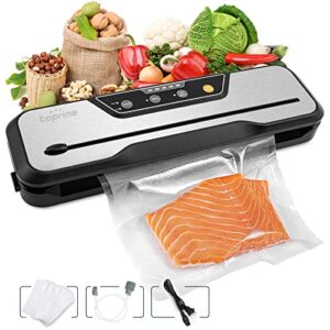 toprime vacuum sealer machine vs6612, 80kpa powerful food sealer built-in cutter with sealing bag and hose, vacuum air sealing system for seal a meal and sous vide